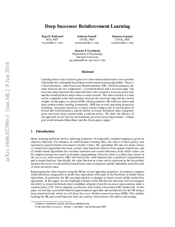 (PDF) Deep Successor Reinforcement Learning (PDF) Deep Successor Reinforcement Learning