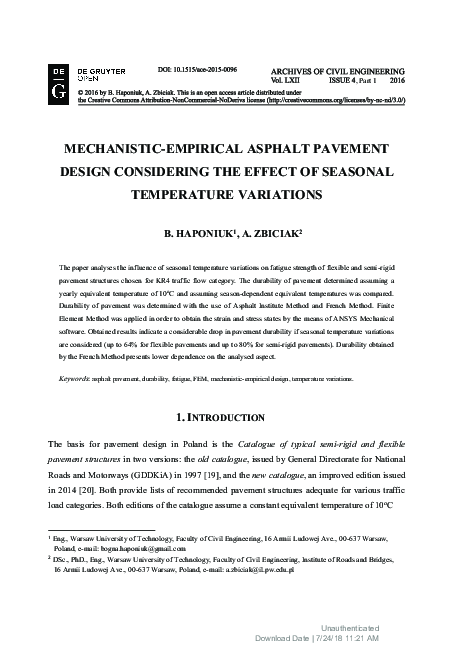 (PDF) Mechanistic-Empirical Asphalt Pavement Design Considering the ...
