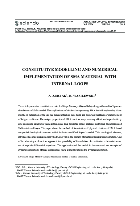 (PDF) Constitutive Modelling and Numerical Implementation of SMA ...