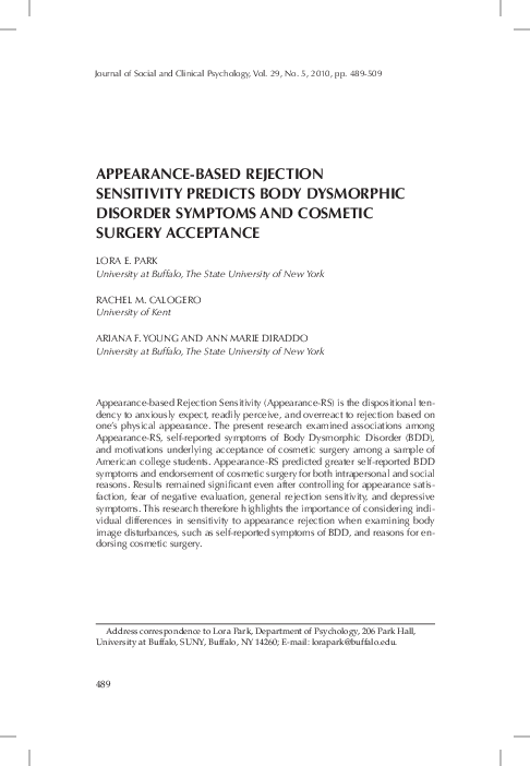 (PDF) Appearance-Based Rejection Sensitivity Predicts Body Dysmorphic ...