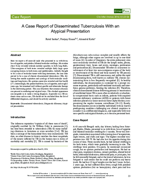 (PDF) A Case Report of Disseminated Tuberculosis With an Atypical ...
