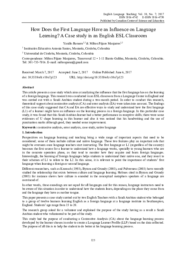 (PDF) How Does the First Language Have an Influence on Language ...