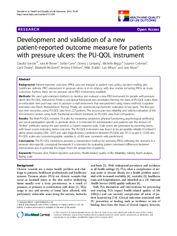 (PDF) Development and validation of a new patient-reported outcome measure for patients with ...