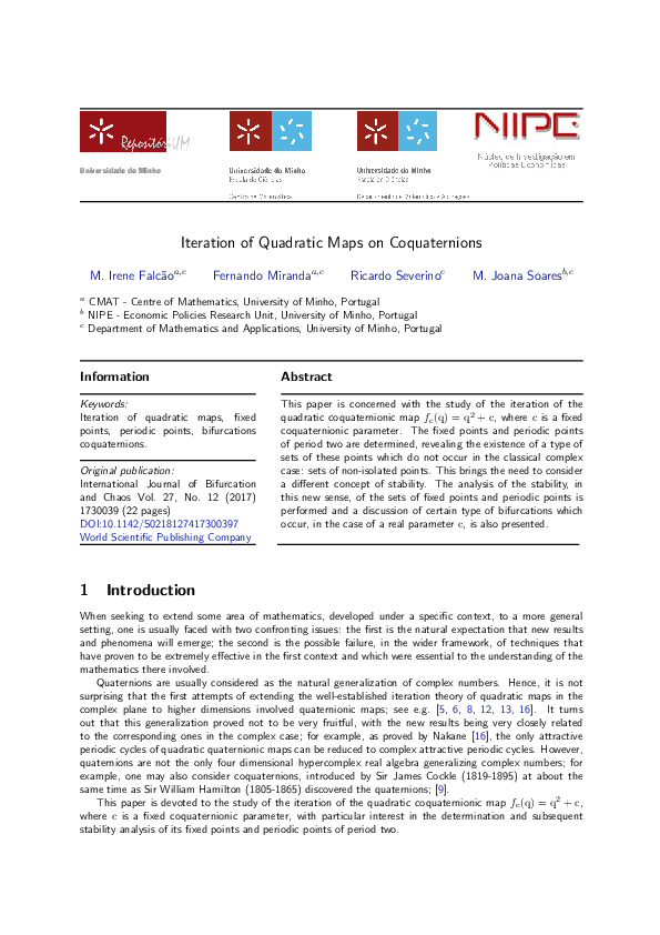 (PDF) Iteration of Quadratic Maps on Coquaternions | ricardo severino - Academia.edu