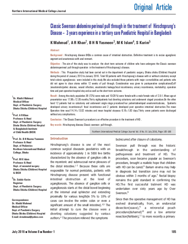 (PDF) Classic Swenson abdomino perineal pull through in the treatment ...