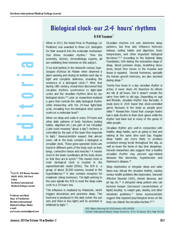 (PDF) Biological clock- our 24 hours’ rhythms
