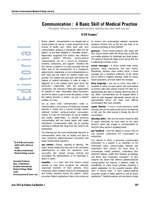 (PDF) Communication : a basic skill of medical practice