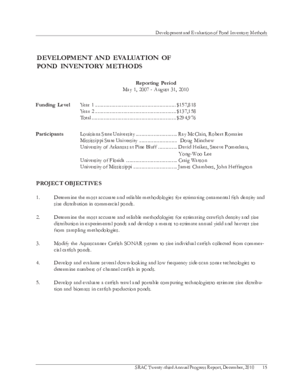 (PDF) Development and Evaluation of Pond Inventory Methods