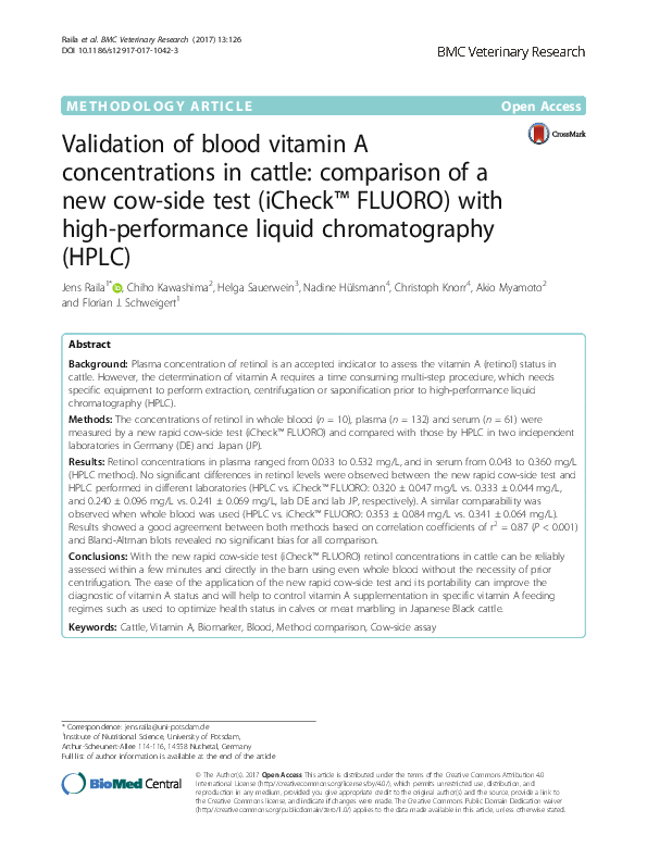 (PDF) Validation of blood vitamin A concentrations in cattle ...
