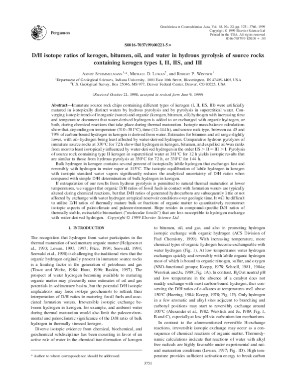 (PDF) D/H isotope ratios of kerogen, bitumen, oil, and water in hydrous ...