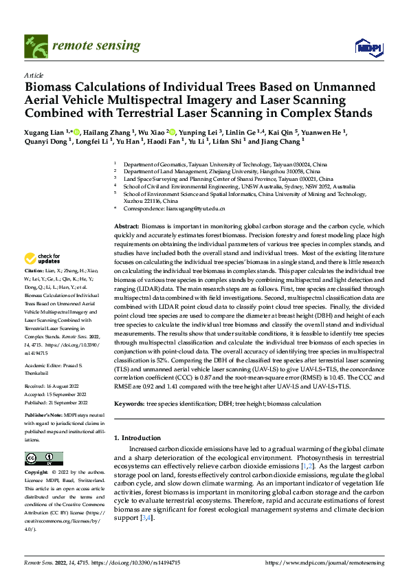 Pdf Biomass Calculations Of Individual Trees Based On Unmanned Aerial