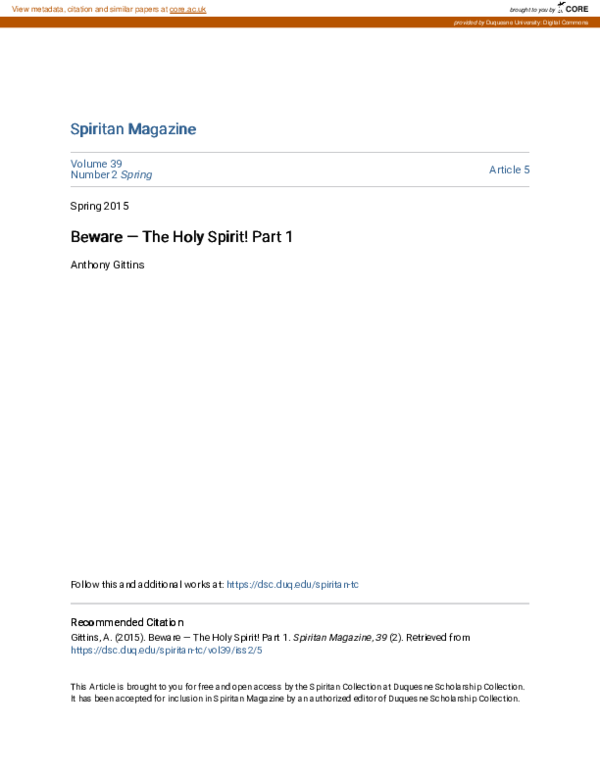(PDF) Beware — The Holy Spirit! Part 1