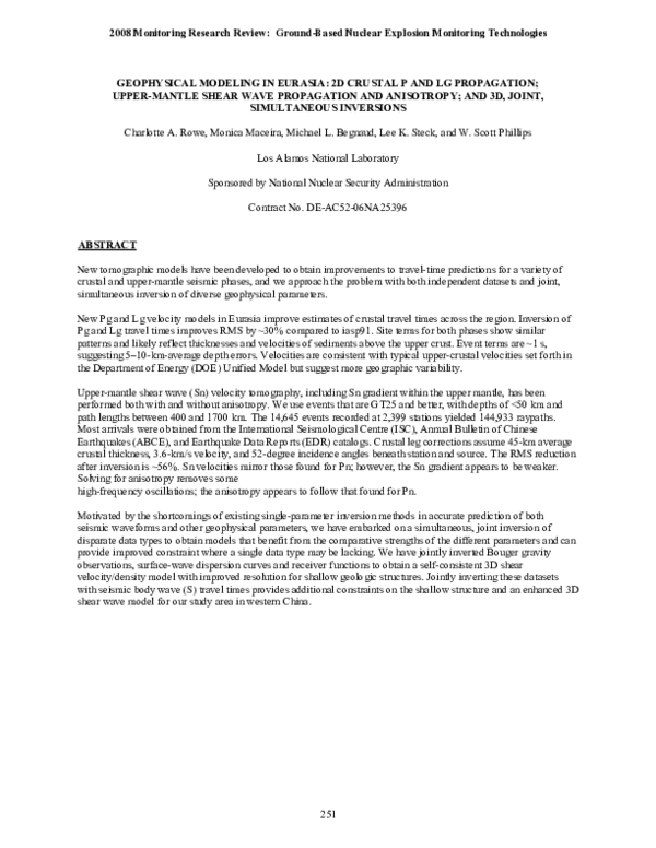 (PDF) Geophysical Modeling in Eurasia: 2D Crustal P and LG Propagation; Upper-Mantle Shear Wave ...