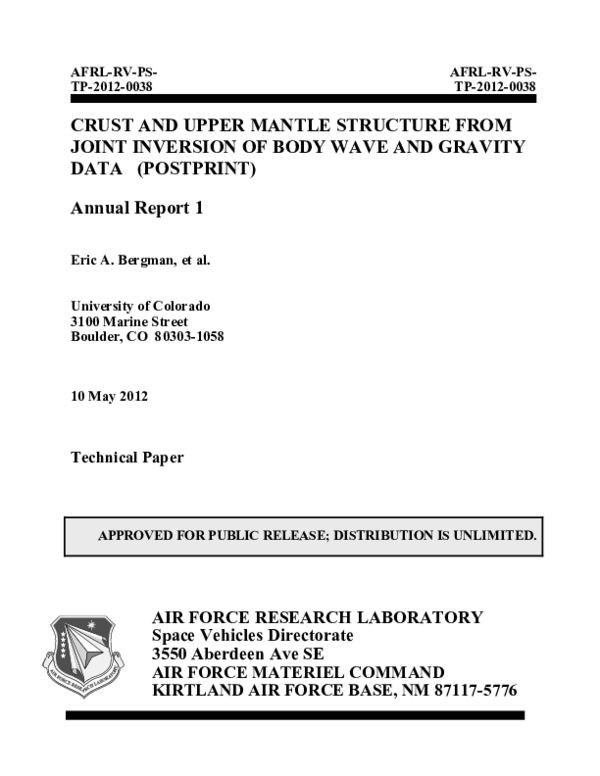 Pdf Crust And Upper Mantle Structure From Joint Inversion Of Body Wave And Gravity Data
