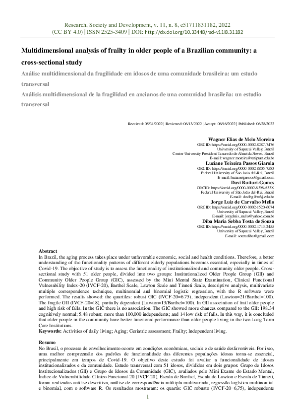 (PDF) Multidimensional analysis of frailty in older people of a ...