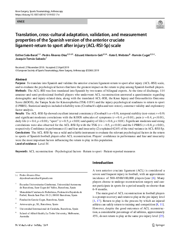 Pdf Translation Cross Cultural Adaptation Validation And Measurement Properties Of The