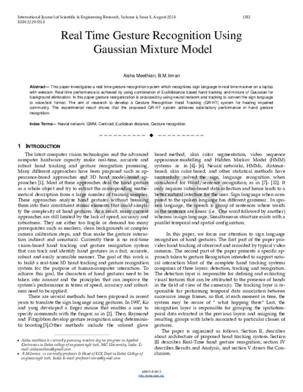 (PDF) Real Time Gesture Recognition Using Gaussian Mixture Model
