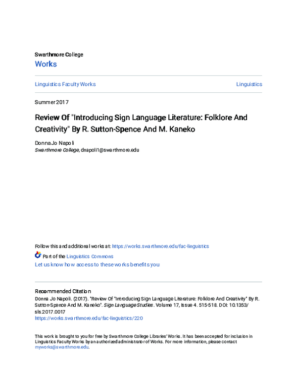 (PDF) Review Of Introducing Sign Language Literature: Folklore And ...