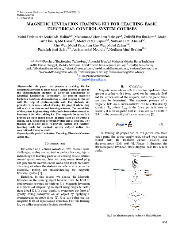 (PDF) Magnetic Levitation Training Kit for Teaching Basic Electrical Control System Courses