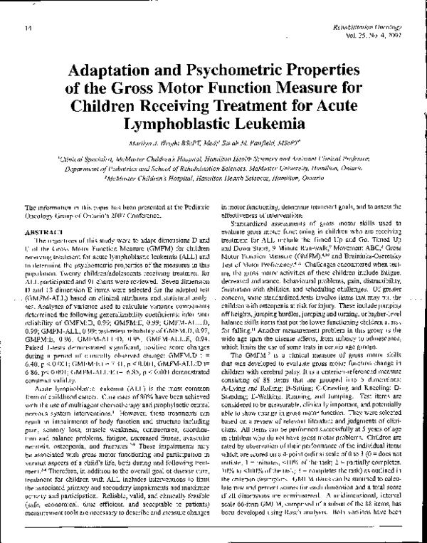 (PDF) Adaptation and Psychometric Properties of the Gross Motor ...