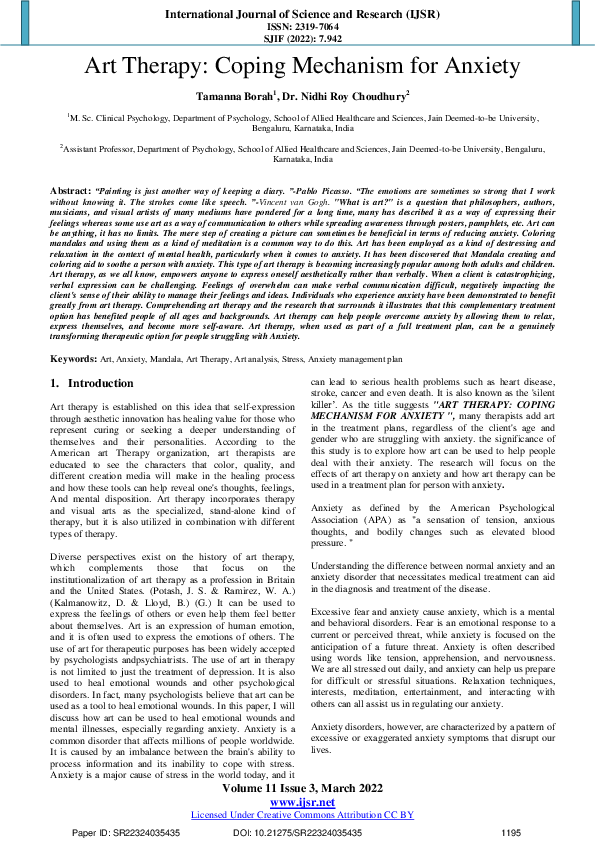 (PDF) Art Therapy: Coping Mechanism for Anxiety