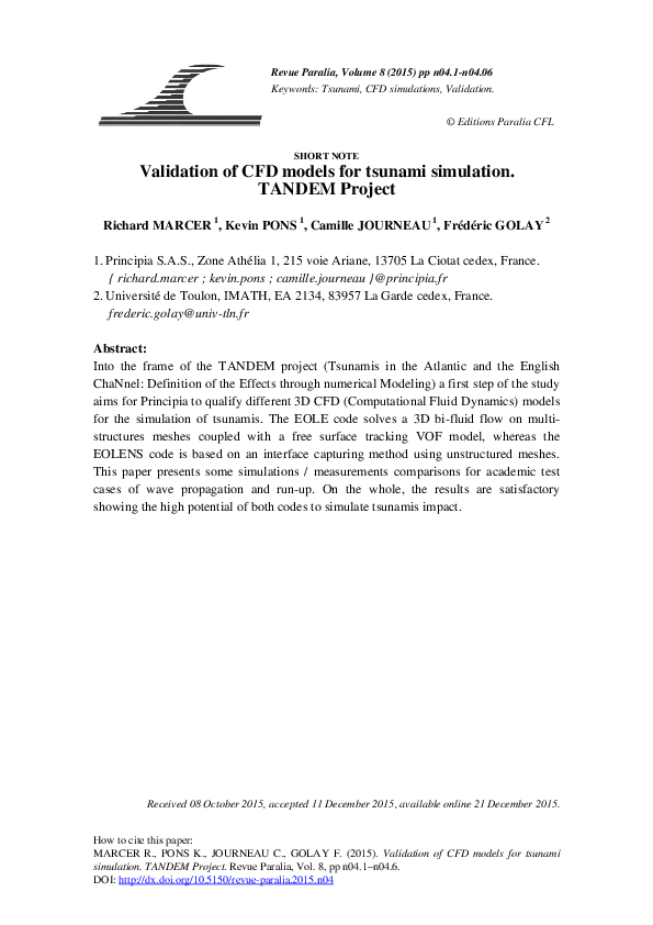 (PDF) SHORT NOTE: Validation of CFD models for tsunami simulation ...
