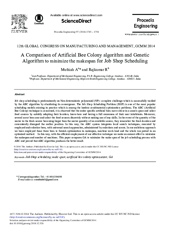 Pdf A Comparison Of Artificial Bee Colony Algorithm And Genetic Algorithm To Minimize The
