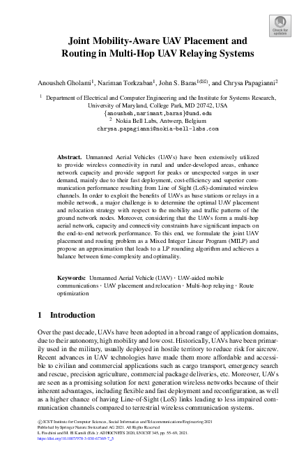Pdf Joint Mobility Aware Uav Placement And Routing In Multi Hop Uav Relaying Systems
