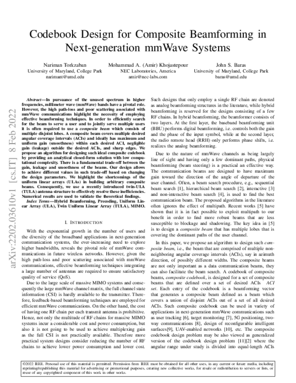(PDF) Codebook Design for Composite Beamforming in Next-generation ...