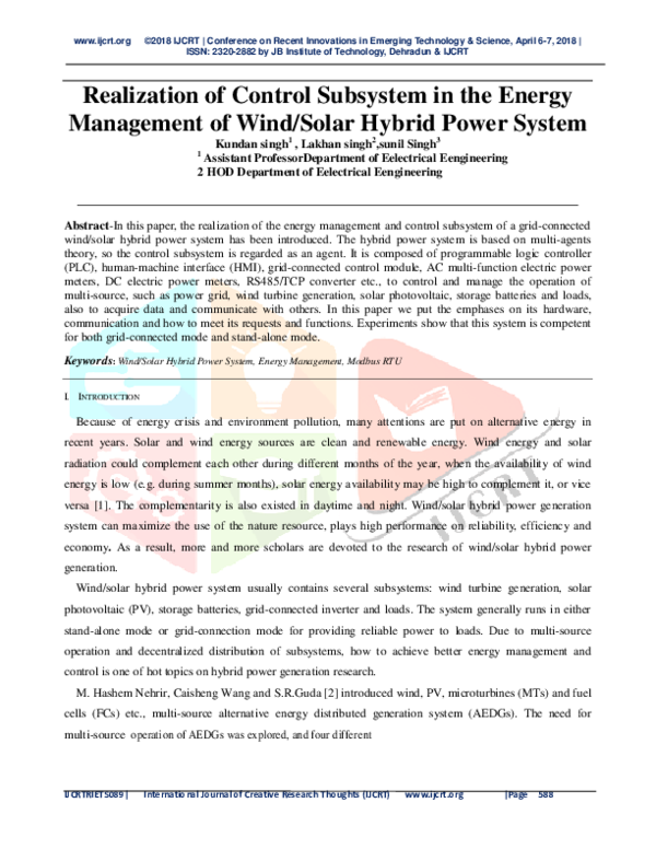 Pdf Realization Of Control Subsystem In The Energy Management Of Wind