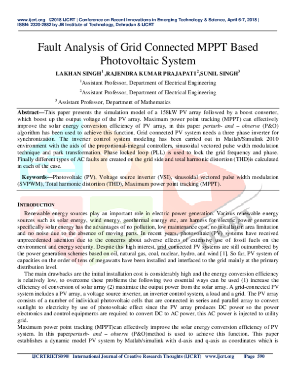 (PDF) Fault Analysis of Grid Connected MPPT Based Photovoltaic System