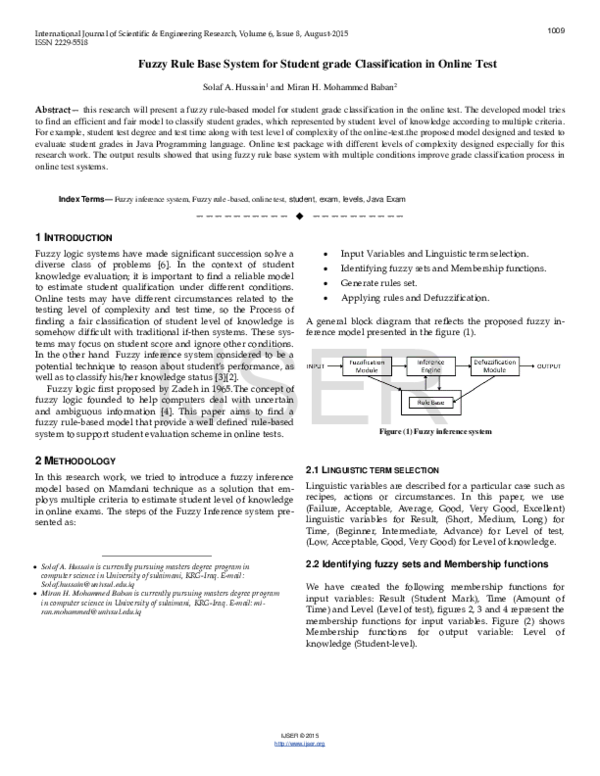 (PDF) Fuzzy Rule Base System for Student grade Classification in Online ...