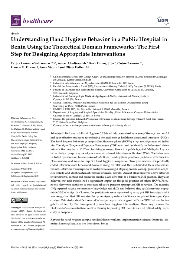 (PDF) Understanding Hand Hygiene Behavior in a Public Hospital in Benin ...
