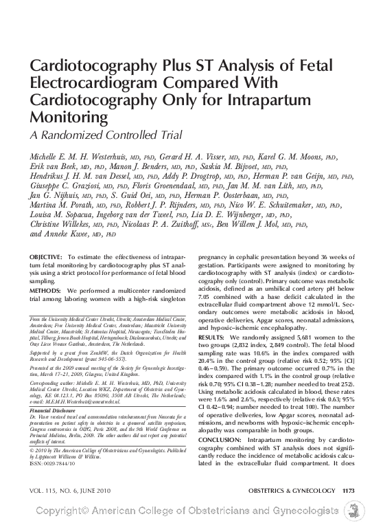 (PDF) Cardiotocography Plus ST Analysis of Fetal Electrocardiogram Compared With ...