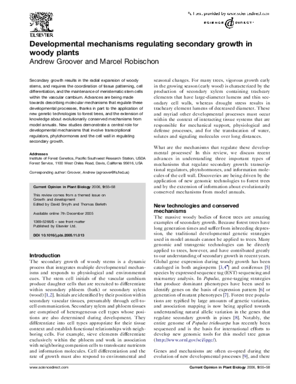 (PDF) Developmental mechanisms regulating secondary growth in woody plants