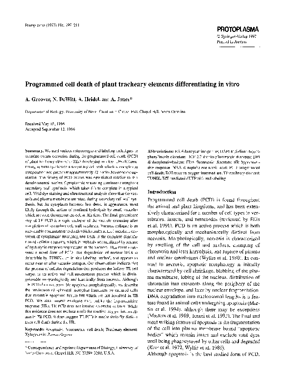 (PDF) Programmed cell death of plant tracheary elements differentiating ...