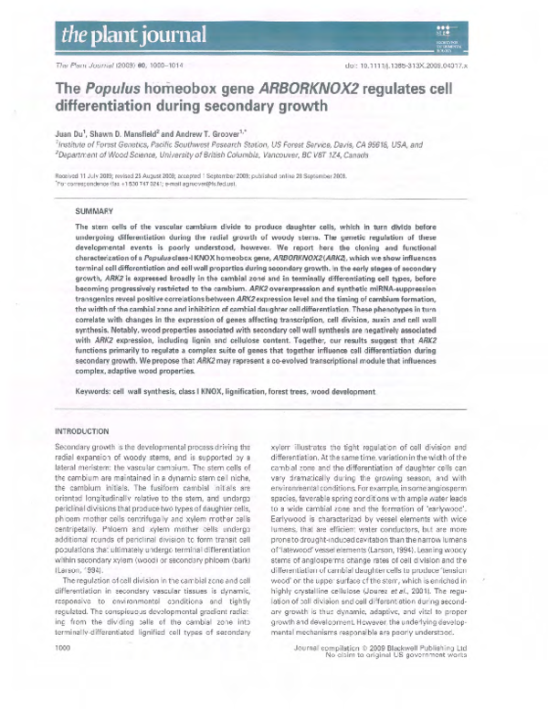 (PDF) The Populus homeobox gene ARBORKNOX2 regulates cell ...
