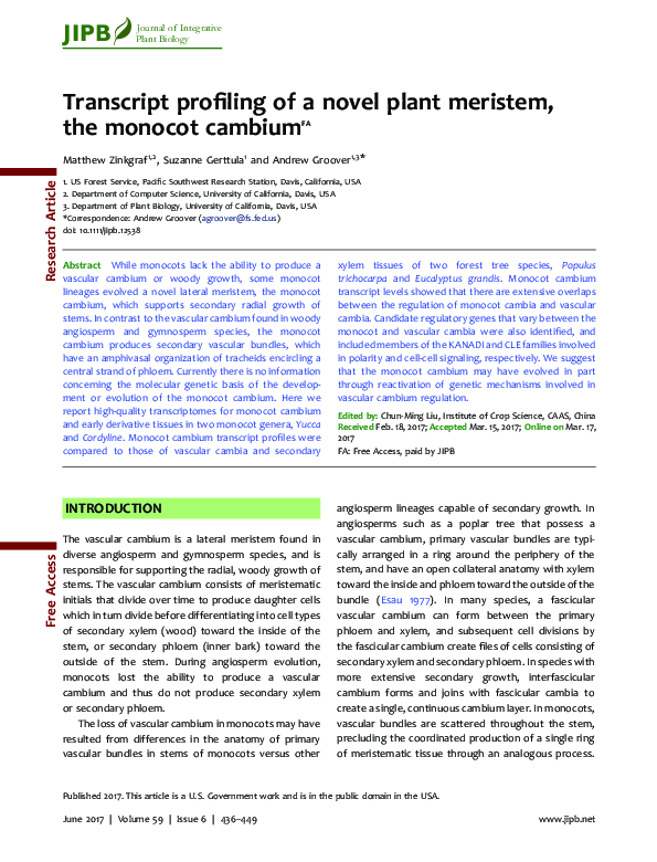 (PDF) Transcript profiling of a novel plant meristem, the monocot ...