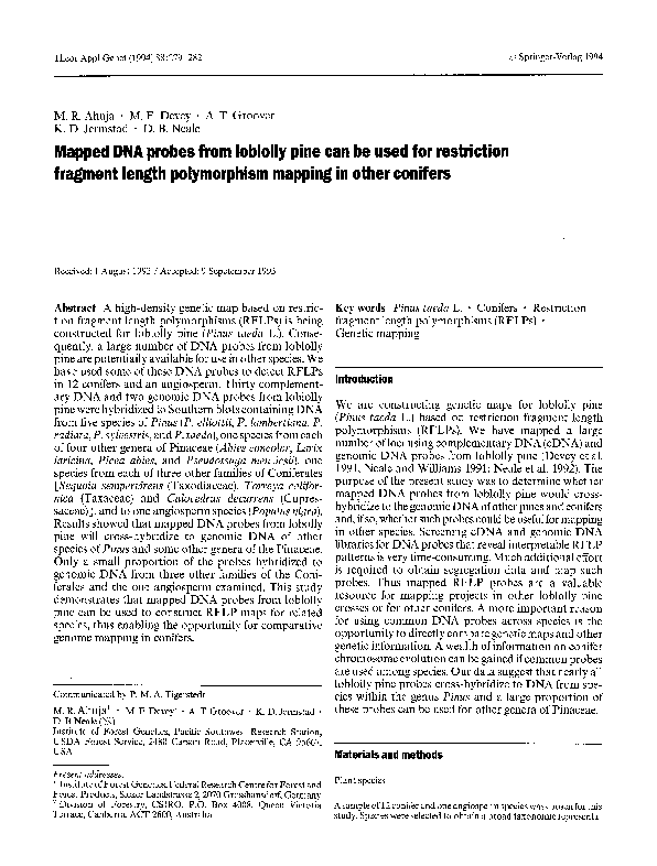 (PDF) Mapped DNA probes from loblolly pine can be used for restriction ...