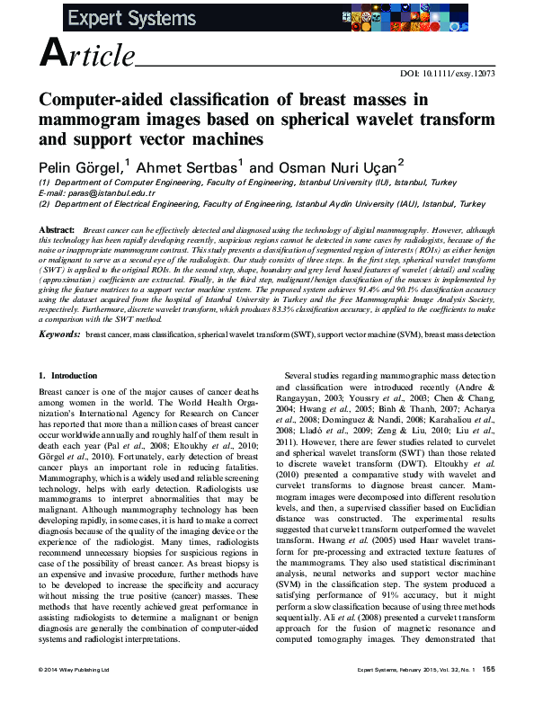 Pdf Computer Aided Classification Of Breast Masses In Mammogram Images Based On Spherical