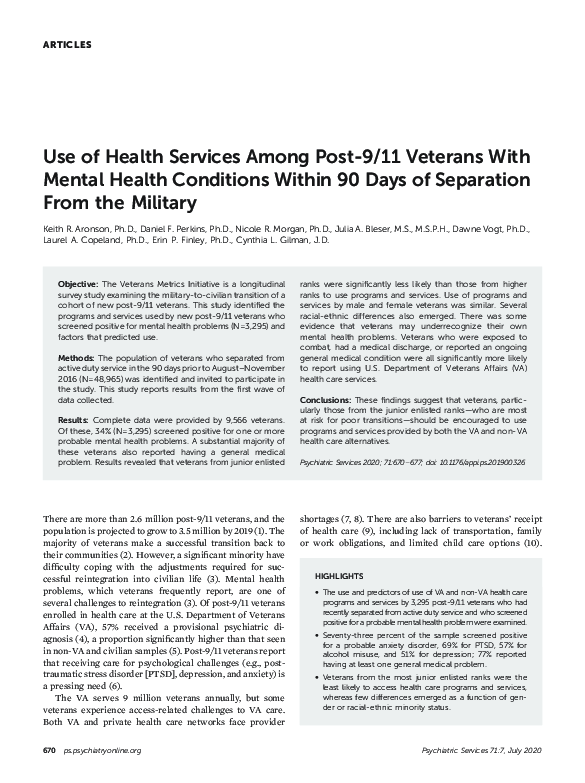 (PDF) Use of Health Services Among Post-9/11 Veterans With Mental ...
