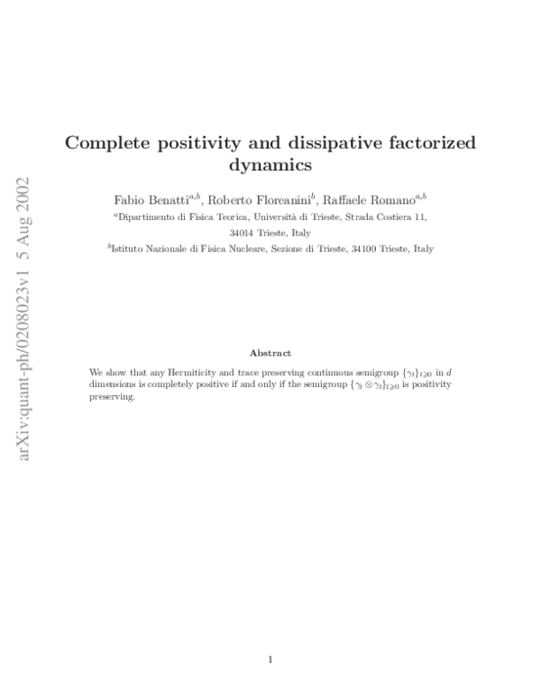 (PDF) Complete positivity and dissipative factorized dynamics