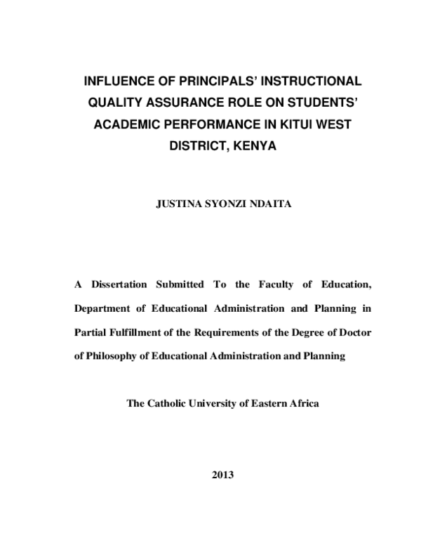 (PDF) Influence of Principals’ Instructional Quality Assurance Role on ...