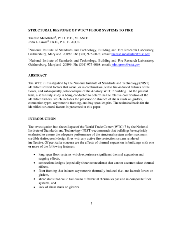 (PDF) Structural Response of WTC 7 Floor Systems to Fire