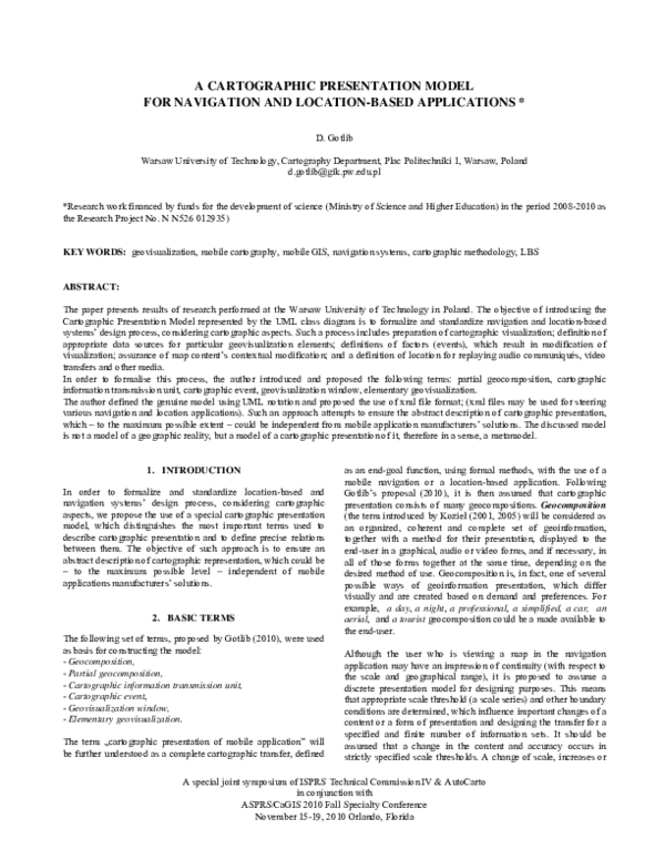 Pdf A Cartographic Presentation Model For Navigation And Location Based Applications
