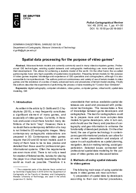 (PDF) Spatial data processing for the purpose of computer games | Dariusz Gotlib - Academia.edu