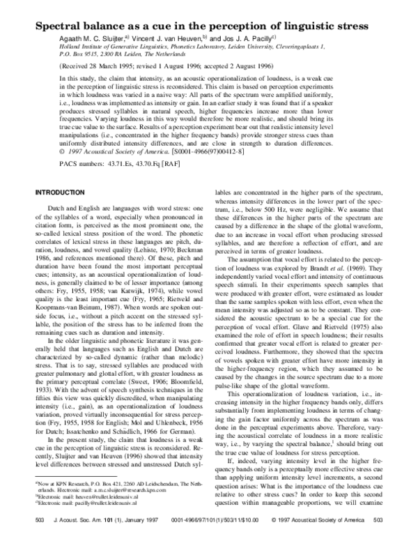 (PDF) Spectral balance as a cue in the perception of linguistic stress