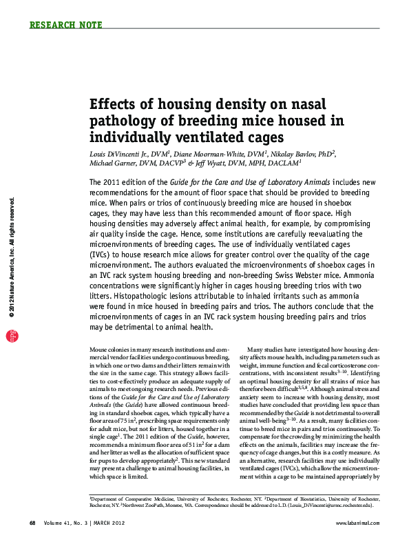 (PDF) Effects of housing density on nasal pathology of breeding mice ...