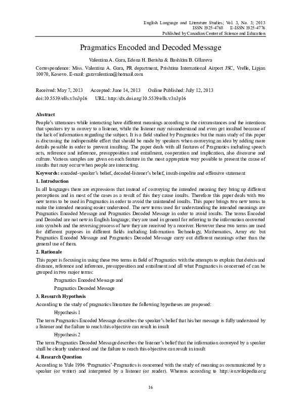 (PDF) Pragmatics Encoded and Decoded Message | Edona Berisha - Academia.edu