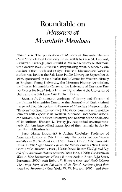 (PDF) Roundtable on Massacre at Mountain Meadows